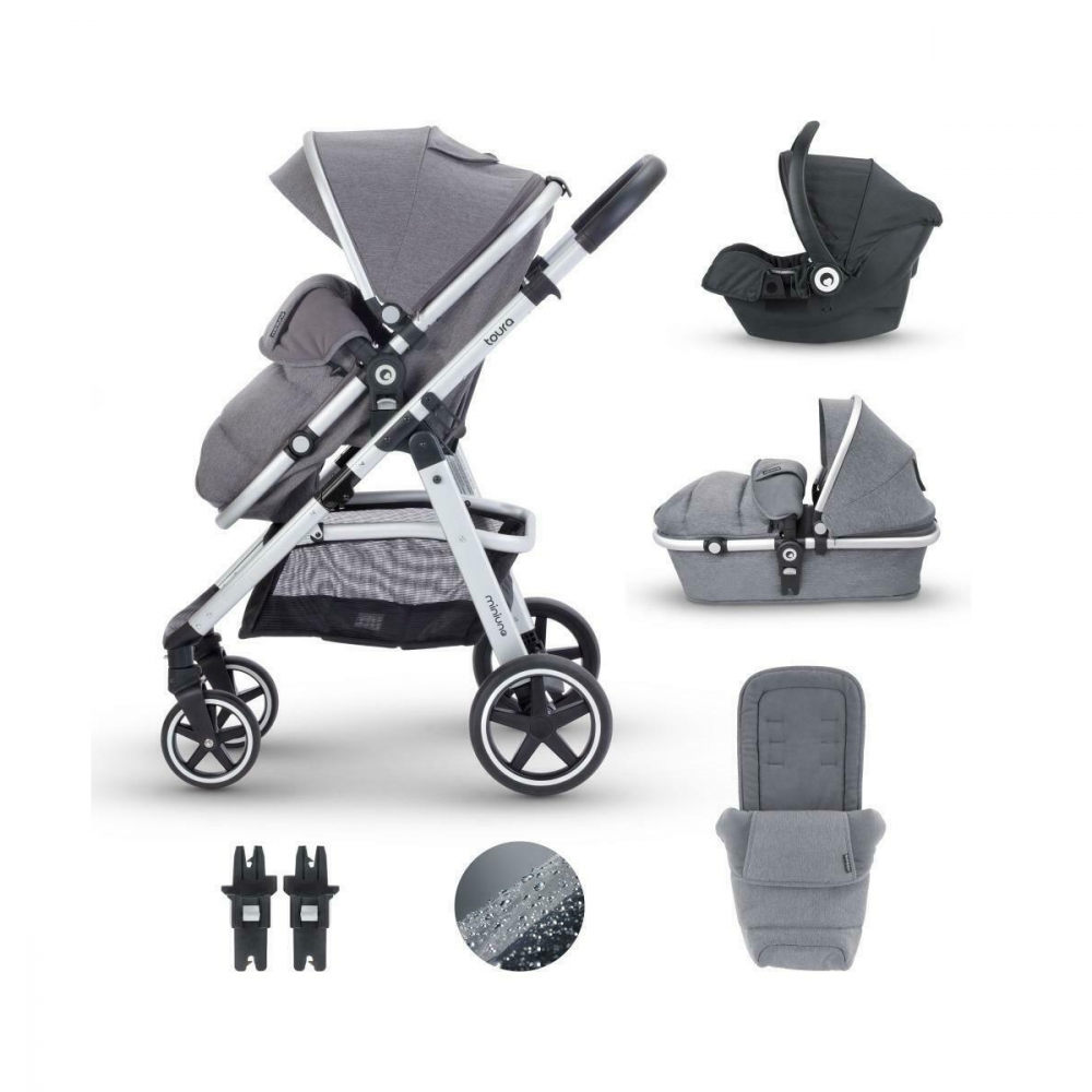 MiniUno Toura Travel System | 3 in 1 Pram | Grey Pram | Olivers BabyCare