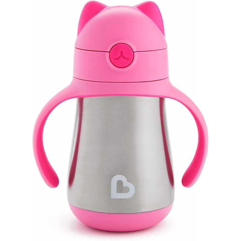 Munchkin Cool Cat Stainless Steel Straw Cup - Pink - Toddler Cup