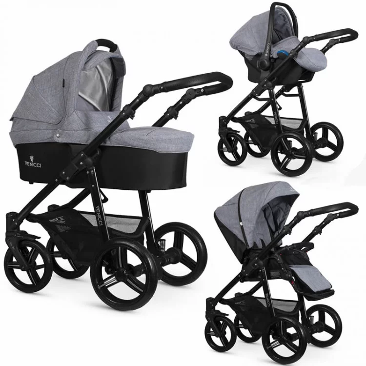 Venicci Soft 3 in 1 Travel System (9 Piece Bundle) - Medium Grey