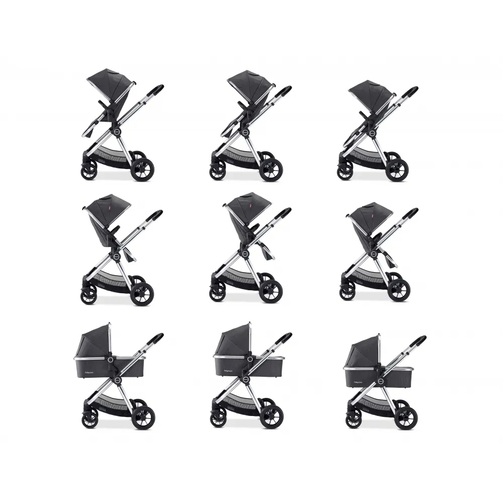 Babymore MeMore Pram & Pushchair 11 Piece - Chrome Slate | Grey