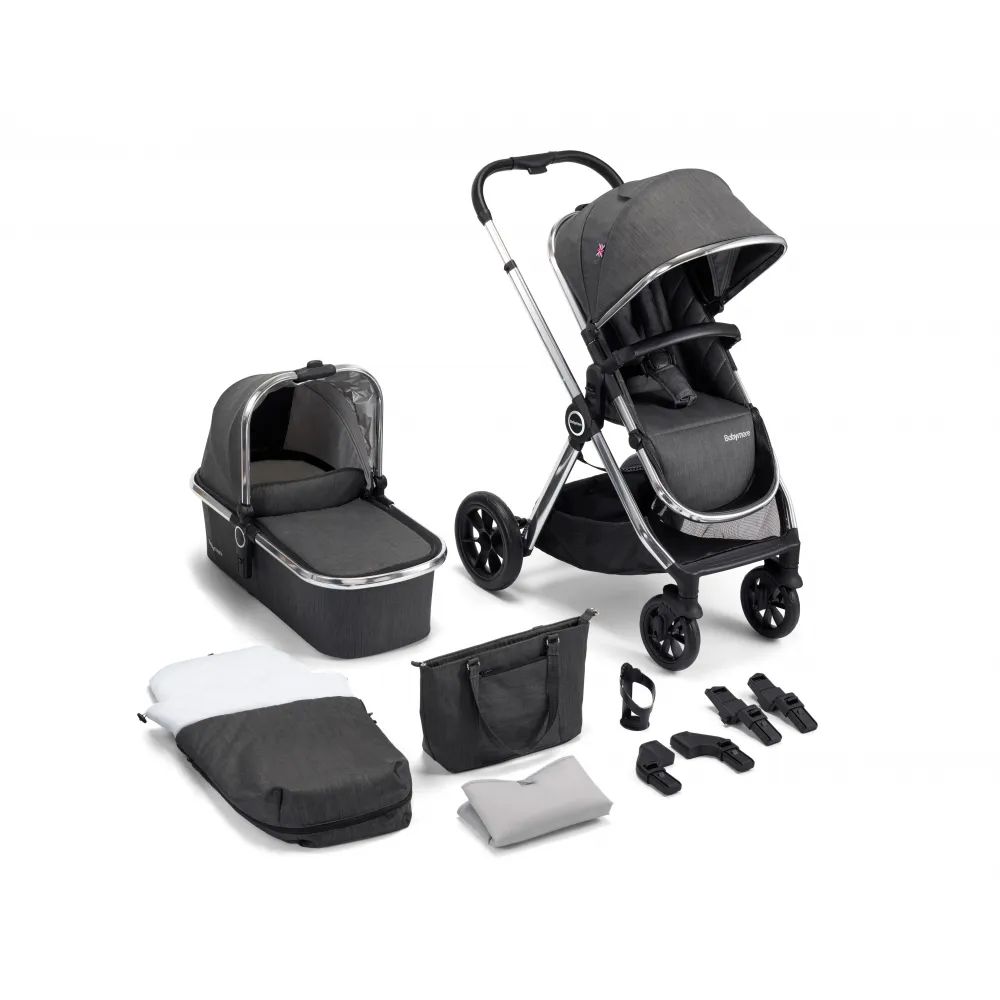 Babymore MeMore Pram & Pushchair 11 Piece - Chrome Slate | Grey