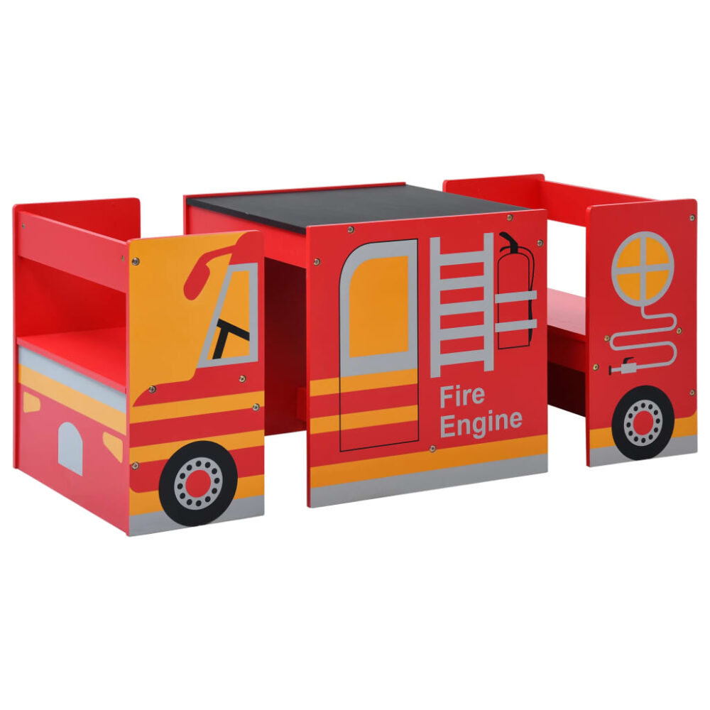 Tegmen Red 3-Piece Children's Fire Engine Table Set